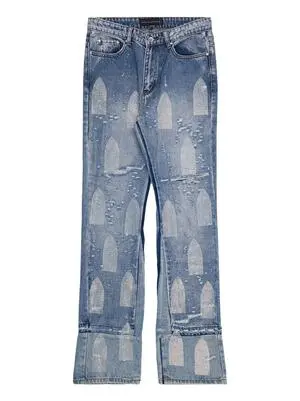 WHO DECIDES WAR BY EV BRAVADO Rhinestone Embellished Denim - Blue