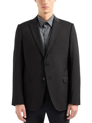 Emporio Armani Slim Fit Tropical Wool Jacket - Solid Black