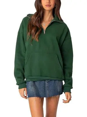 EDIKTED Oversized Quarter Zip Sweatshirt - Green