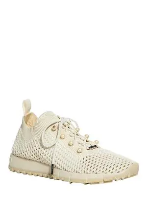 JIMMY CHOO Veles Crochet Knit Low Top Sneakers - Latte