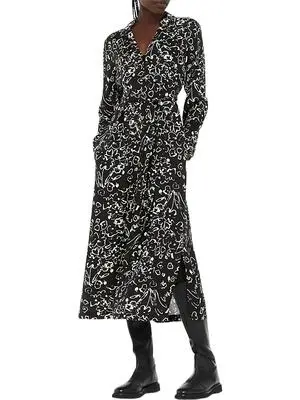 Whistles Scribble Bouquet Midi Dress - Blackmulti