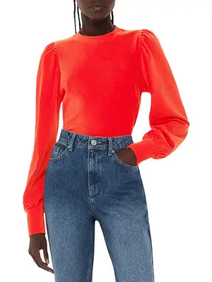 Whistles Puff Sleeve Cord Top - Red