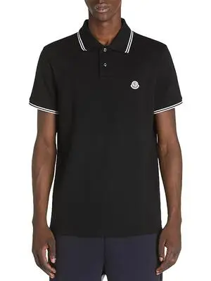 Moncler Tipped Short Sleeve Polo Shirt - Black