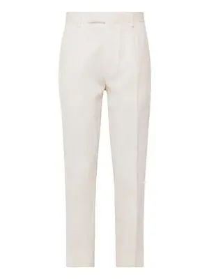 Zegna Slim-fit Pleated Cotton And Wool-blend Twill Trousers - Neutrals