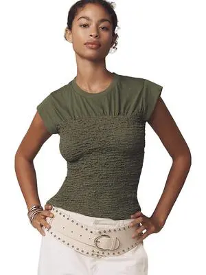 Maeve Maeve Smocked Muscle Top Olive Pit