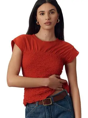 Maeve Maeve Smocked Muscle Top Red