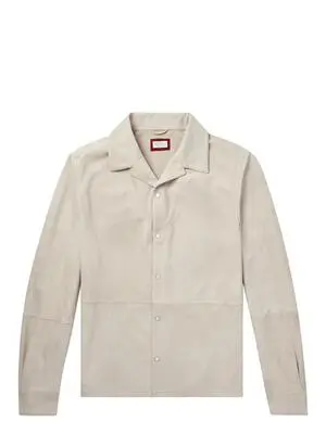 Brunello Cucinelli Camp-collar Suede Shirt - Neutrals