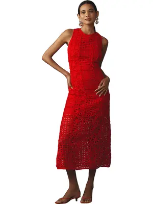 Endless Rose Textured Lace Midi Dress - Red
