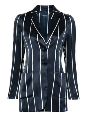 Kiton Striped Silk Blazer - Blue