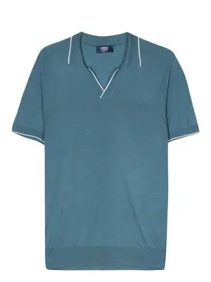 Fedeli Wave Fine-knit Polo Shirt - Blue