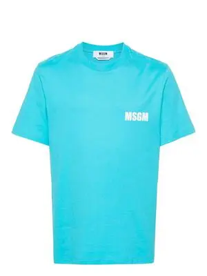 MSGM Logo-print Cotton T-shirt - Blue