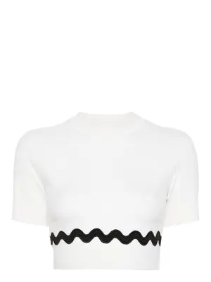 Patou Wave Cropped Sweater - White