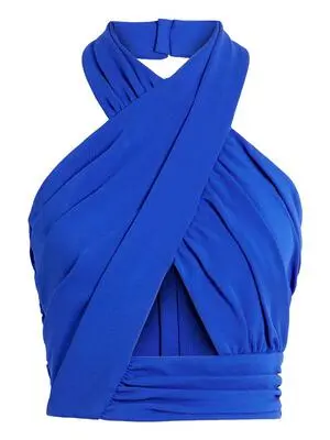 Balmain Cropped Ruched Jersey Halterneck Top - Cobalt Blue