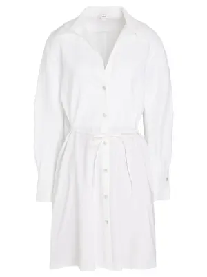 Vince Belted Linen-blend Mini Shirt Dress - White