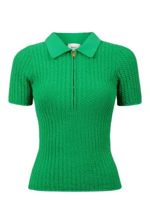 Bally Cable-knit Zipped Polo Shirt - Green
