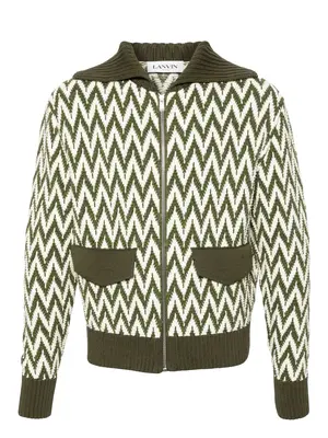 LANVIN Curb Herringbone Cotton Cardigan - Green