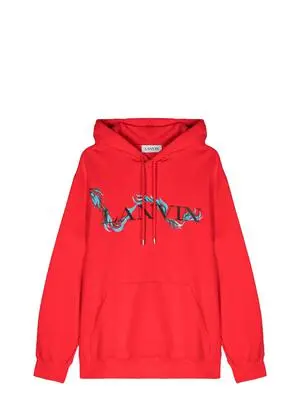 LANVIN Dragon-print Cotton Hoodie - Red
