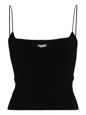 Dsquared2 Logo-plaque Knitted Crop Top - Black