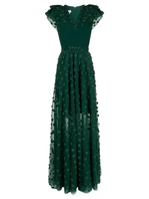 SAIID KOBEISY Polka Dot Tulle Gown - Green