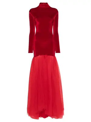 ATU BODY COUTURE Tulle-detail Velvet Gown - Red
