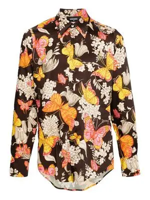 Dsquared2 Butterfly-print Satin Shirt - Brown