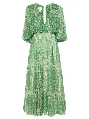 Giambattista Valli Botanical-print Silk Midi Dress - Green