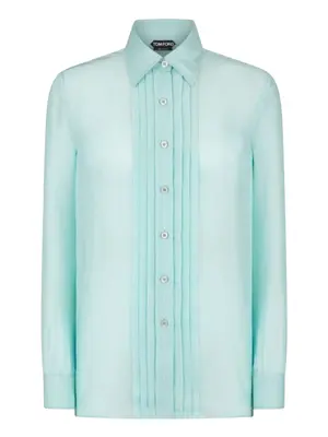 TOM FORD Plissé-detail Silk Shirt - Blue