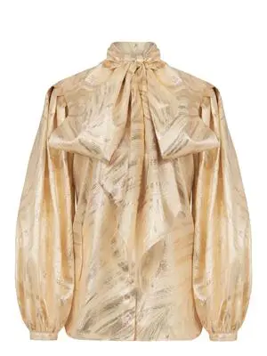 Nina Ricci Pussy-bow Foiled Blouse - Gold
