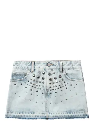 Alessandra Rich Stud-embellished Denim Miniskirt - Blue