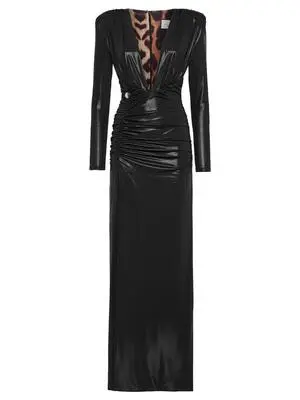 Philipp Plein Ruched Lamé-effect Maxi Dress - Black