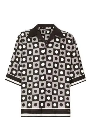 Dolce & Gabbana Geometric-print Linen Shirt - Black