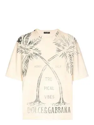 Dolce & Gabbana Tree-print Cotton T-shirt - Neutrals