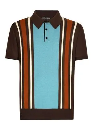 Dolce & Gabbana Striped Knit Polo Shirt - Brown