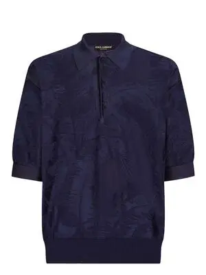 Dolce & Gabbana Floral-jacquard Silk-blend Polo Shirt - Blue