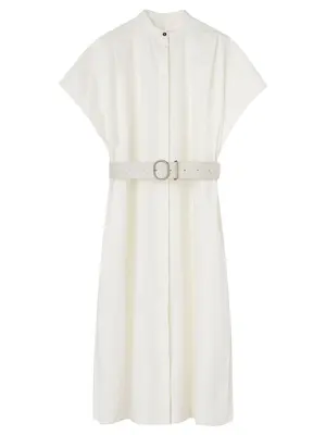 JIL SANDER Collarless Belted Shirt Dress - White