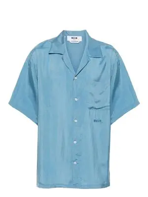 MSGM Camp-collar Satin Shirt - Blue