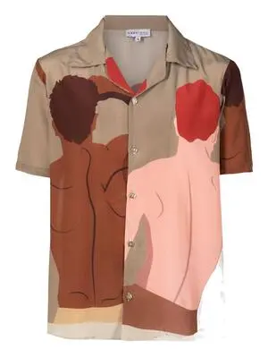 AMIR SLAMA Graphic-print Silk Shirt - Brown