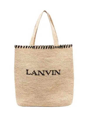 LANVIN Logo-embroidered Raffia Tote - Neutrals