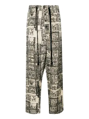 UMA WANG Graphic-print Straight-leg Trousers - Neutrals