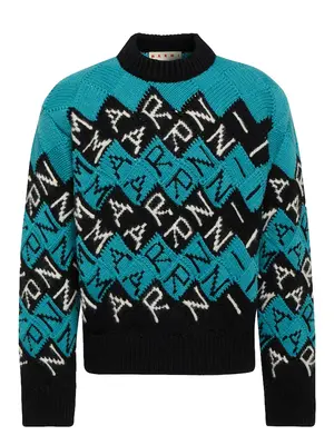 Marni Intarsia Logo Virgin Wool Sweater - Black