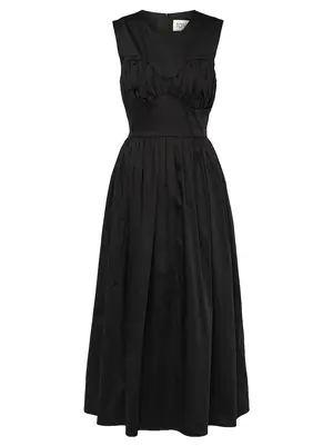 Tove Delphine Gathered Cotton-blend Midi Dress - Black