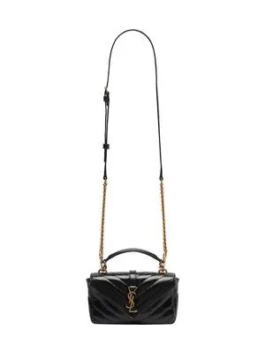 Saint Laurent College Mini Metalassé Leather Shoulder Bag - Black