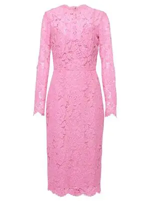 Dolce & Gabbana Floral Lace Midi Dress - Pink