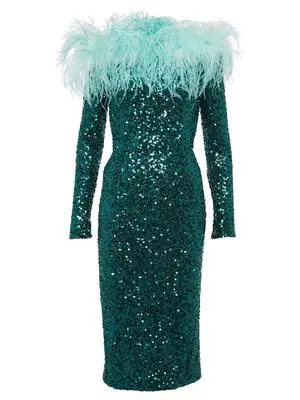 Dolce & Gabbana Feather-trimmed Sequined Midi Dress - Green