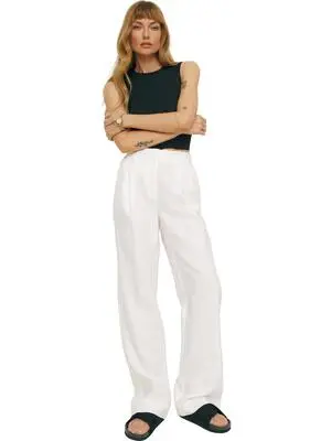 REFORMATION Petites Alex Linen Mid Rise Pant - Ivory