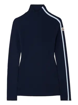 Moncler Turtleneck Ribbed Wool Sweater - Blue