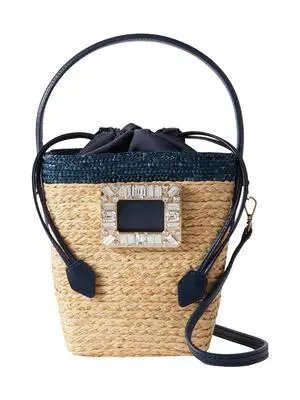 ROGER VIVIER Viv Skate Mini Raffia Bucket Bag - Blue