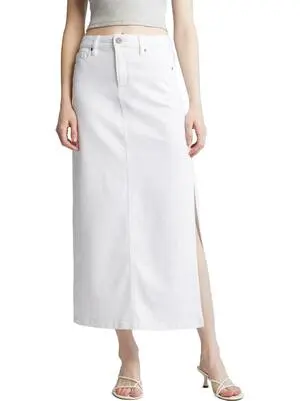 HIDDEN JEANS Side Slit Midi Denim Skirt - White