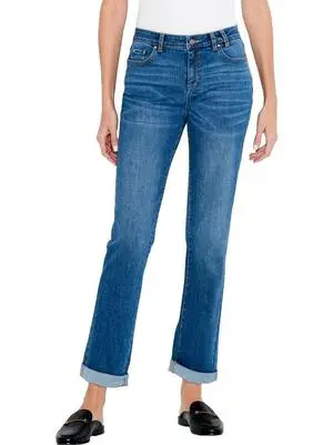 NIC+ZOE Cuffed High-waist Straight-leg Girlfriend Jeans - Atlantic