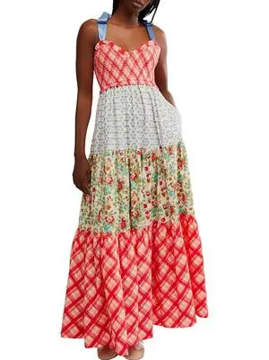 Free People Free People Mixed Print Cotton Maxi Dress Cherry Combo